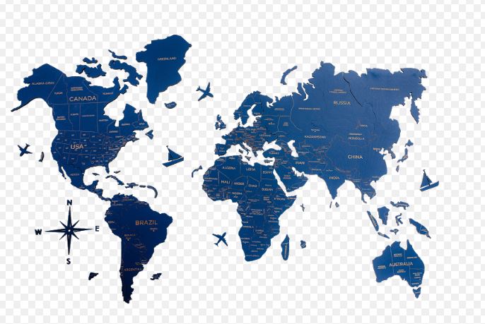 Wooden World Map Cut Out Travel Wall Map Color Blue Standard | CREOATE