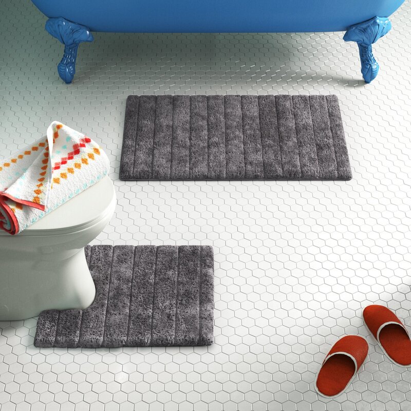 Linear Ribbed Two Piece Bath Mat & Pedestal Set 100% Cotton | CREOATE