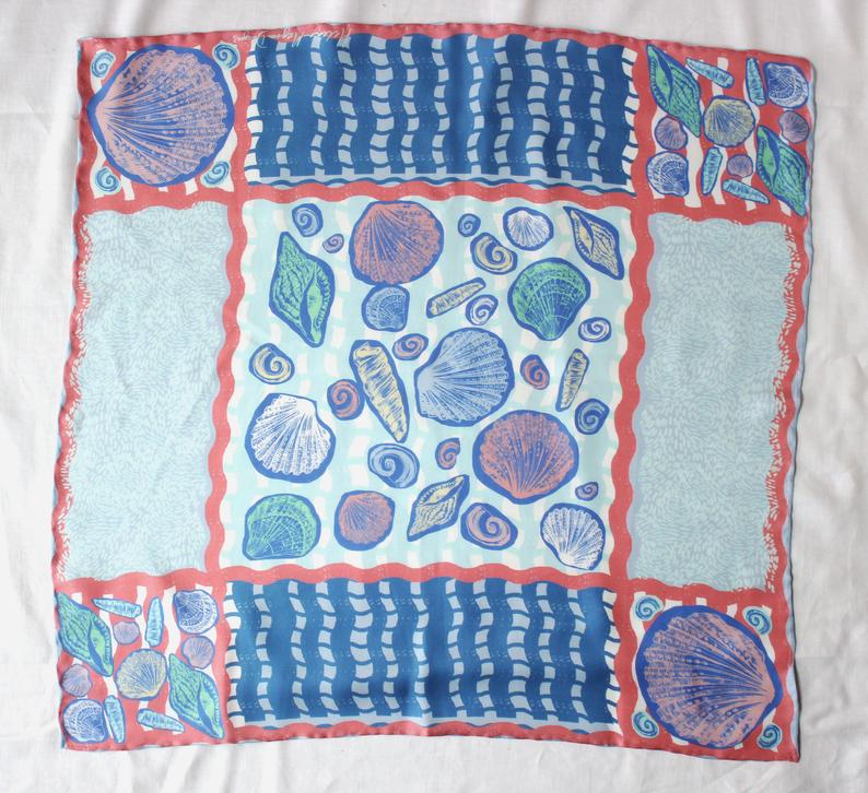 Pure Silk Scarf Square,Shell Print Pattern | CREOATE