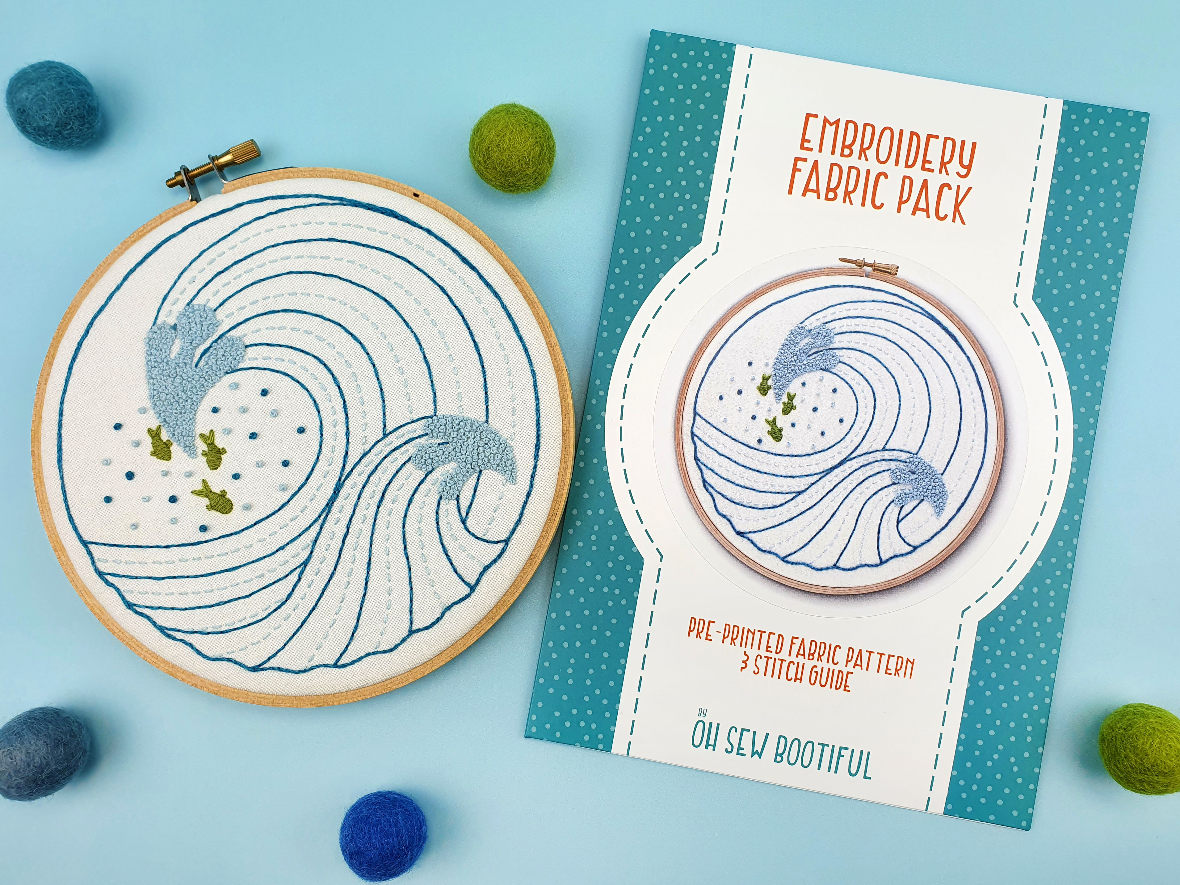 Ocean Waves Embroidery Pattern Fabric Pack | CREOATE