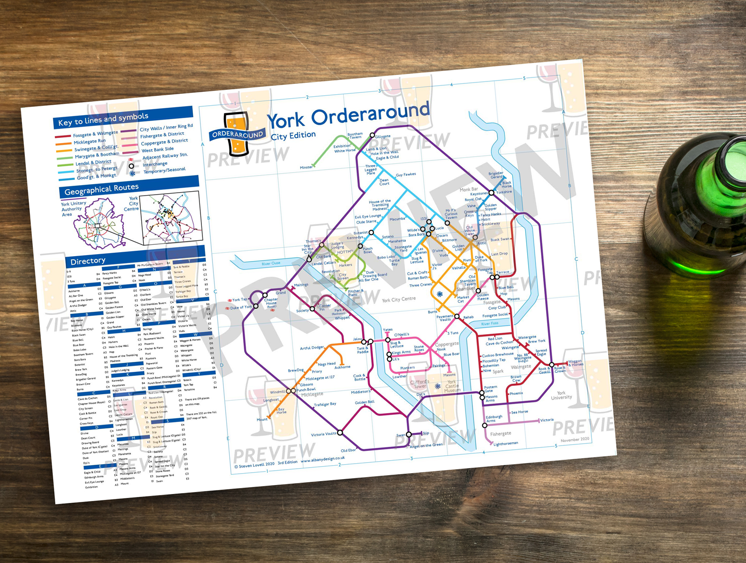 London Underground-style pub map print: York City (Size: A3) | CREOATE