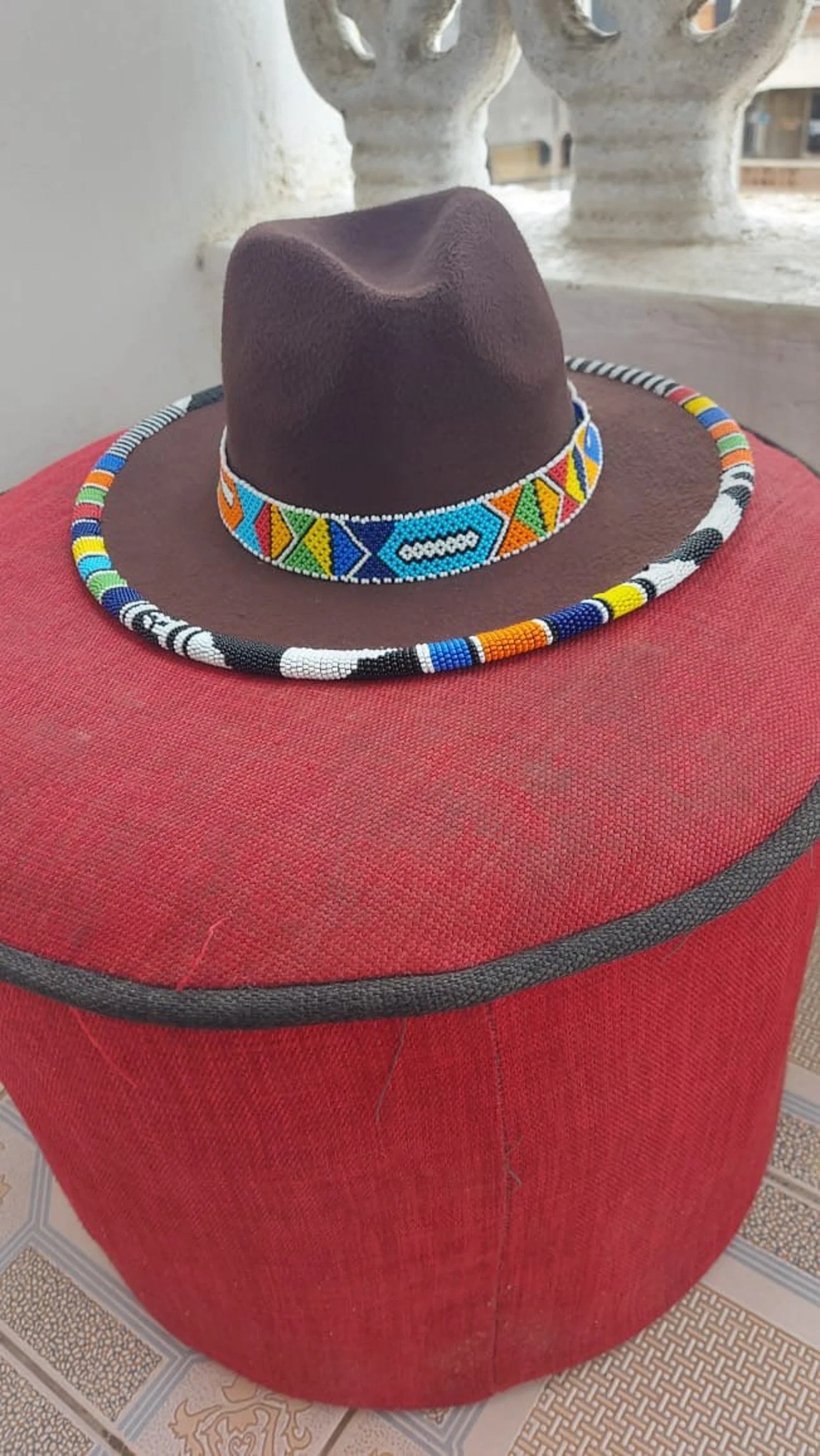 Zulu Beaded Fedora Hat (Doubled Layered) - Brown | CREOATE