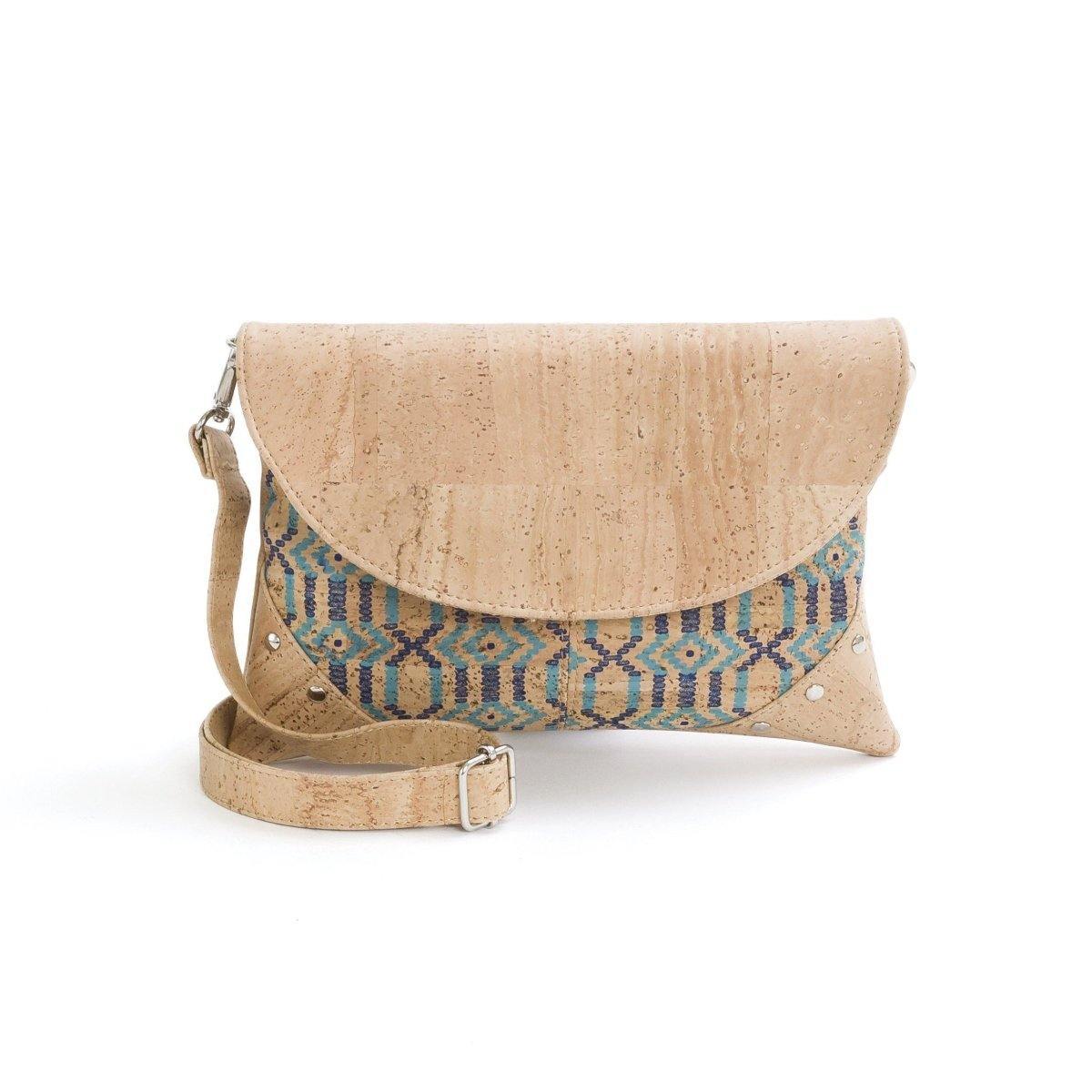 Cork Clutch Bag and Vegan Crossbody Purse for Women in Blue Tribe | CREOATE