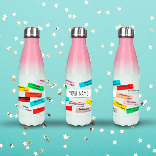Medical Doctor Sticker Water Bottle - anaesthetic stickers - Pink