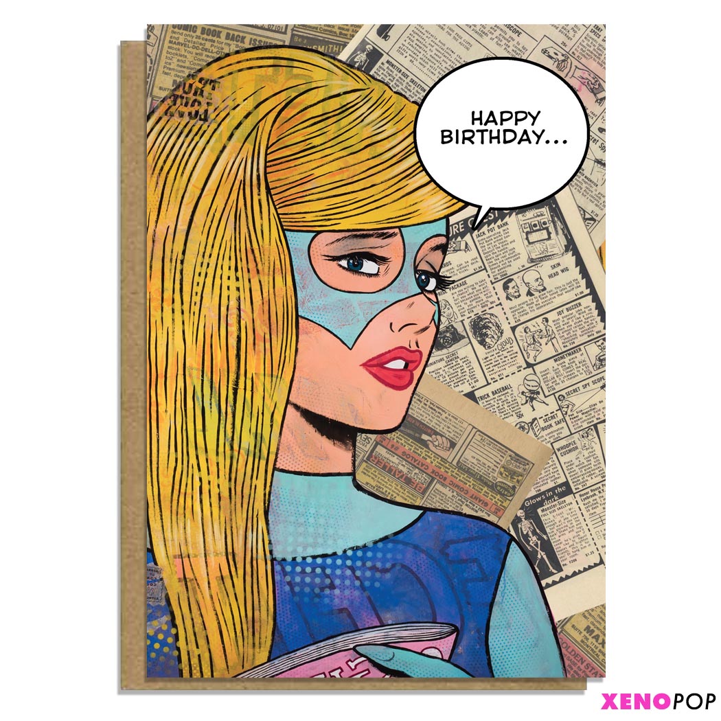 SUPER HERO NEO POP ART BIRTHDAY CARD- HAPPY BIRTHDAY! | CREOATE