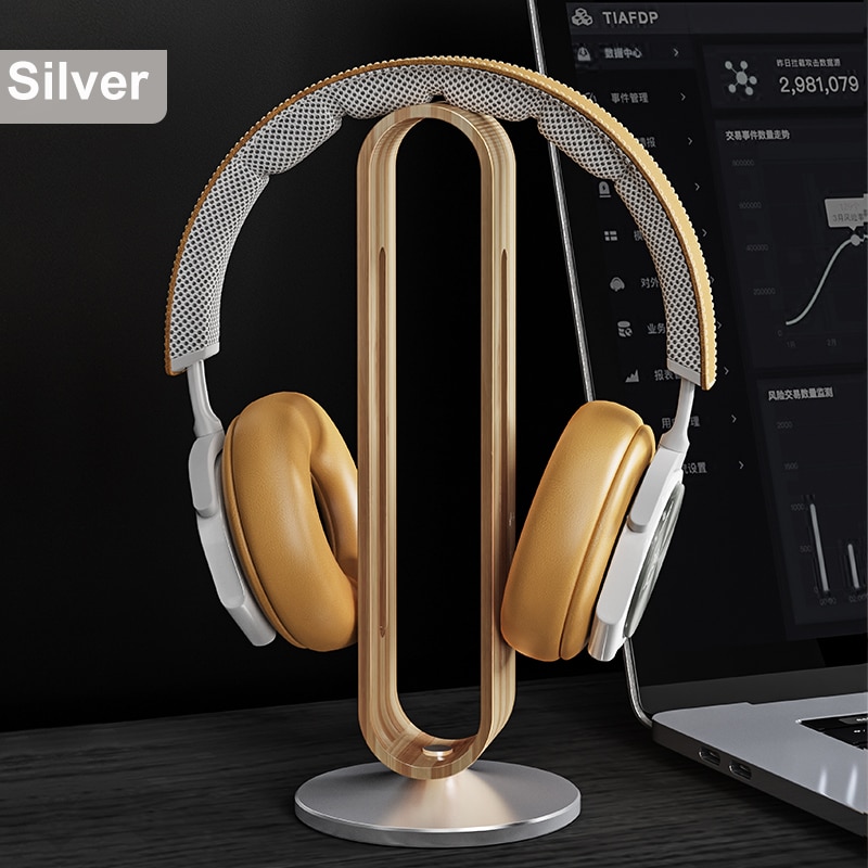 Bamboo Wood & Aluminum Headphone Stand Gaming Headset Stand Earphone ...