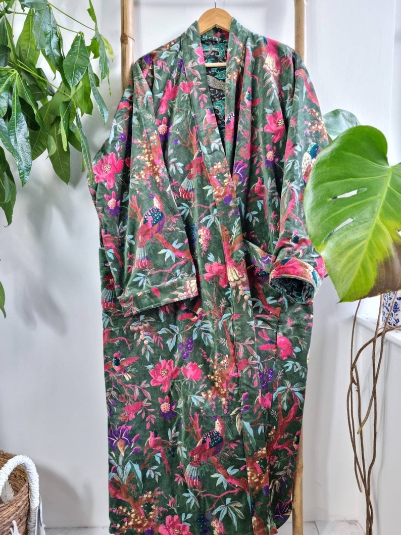 Luxury Velvet House Robe Unisex Kimono Boho Jacket Reversible Indian ...