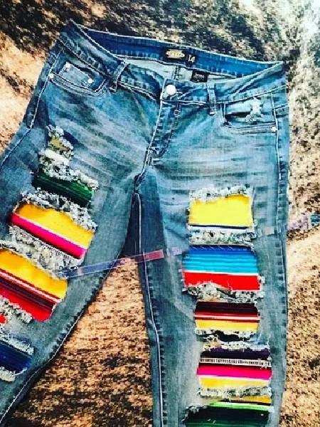 Colorful Patches Ripped Jeans | CREOATE