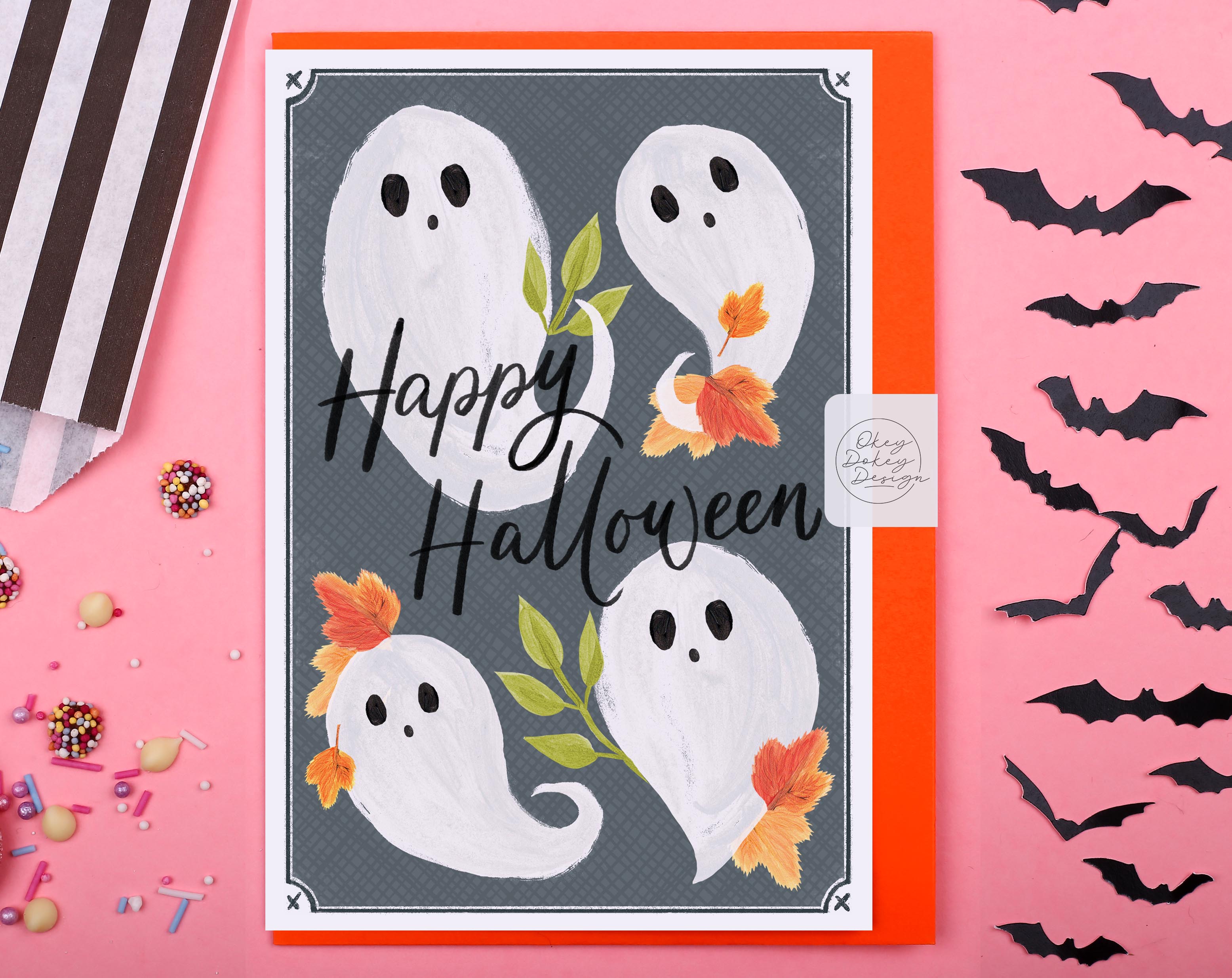 Happy Halloween Card | Grey Ghost & Ghoul Greeting Card | CREOATE