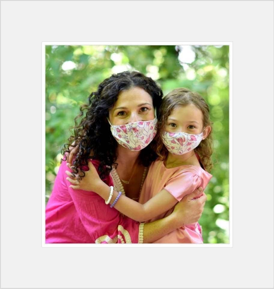 Boho hand block printed Face Masks - Pink and Purple - Pink | CREOATE