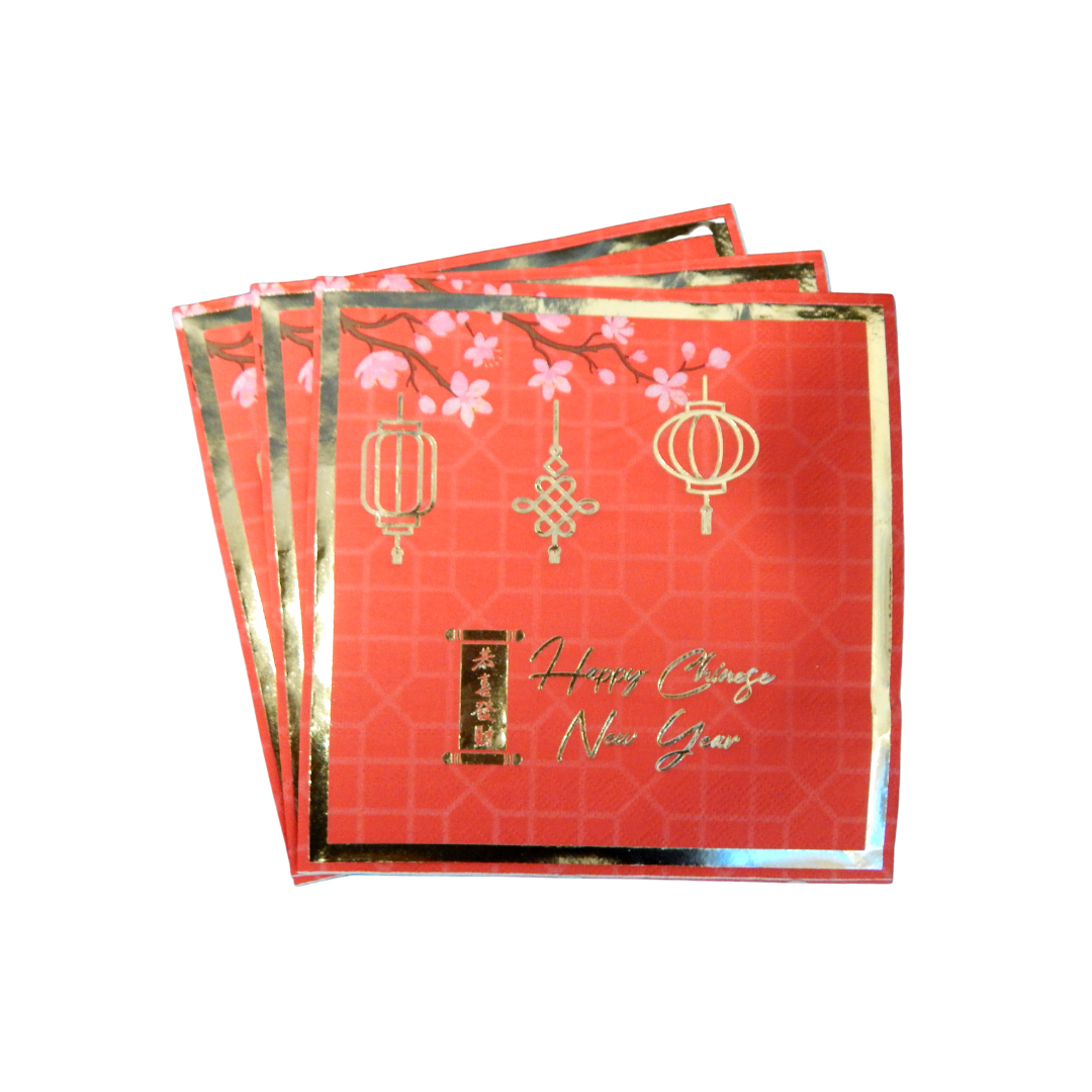 Chinese New Year Party Napkins (20pk) - Red & Gold | CREOATE