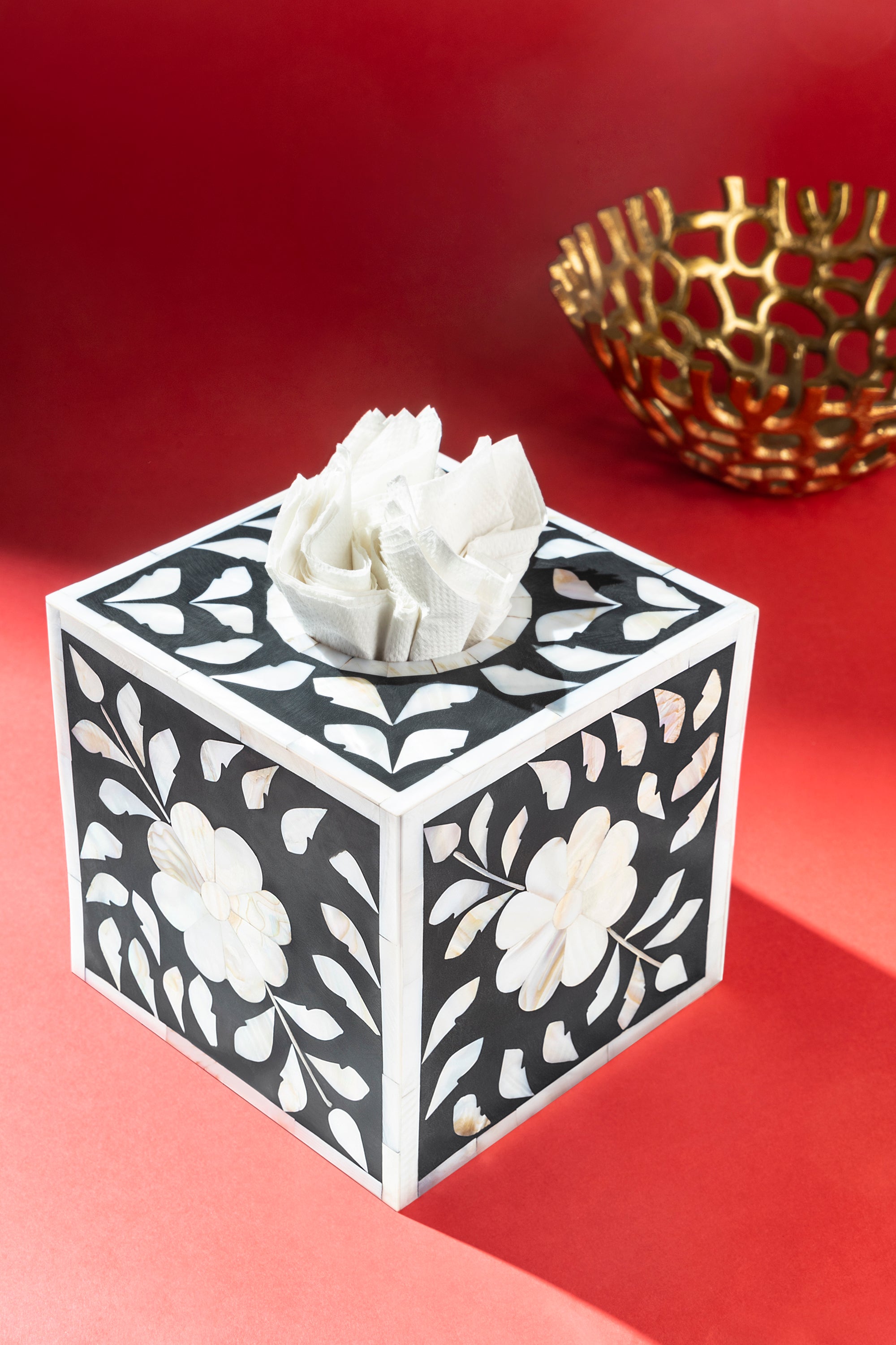 Jodhpur Mother of Pearl Tissue Box Cover - Black | CREOATE