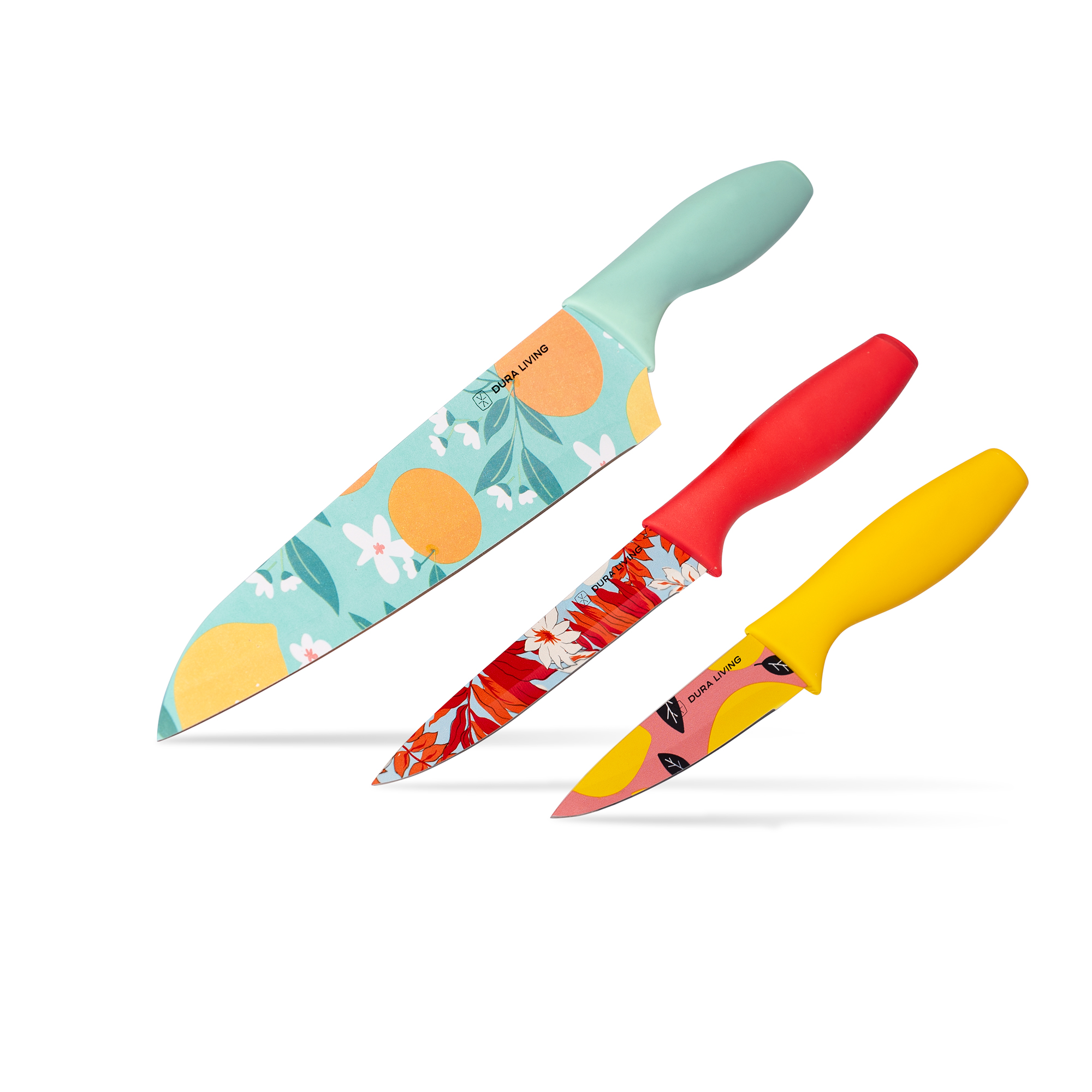 Dura Living 3-Piece Citrus Kitchen Knife Set - Nonstick Cooking Knives ...