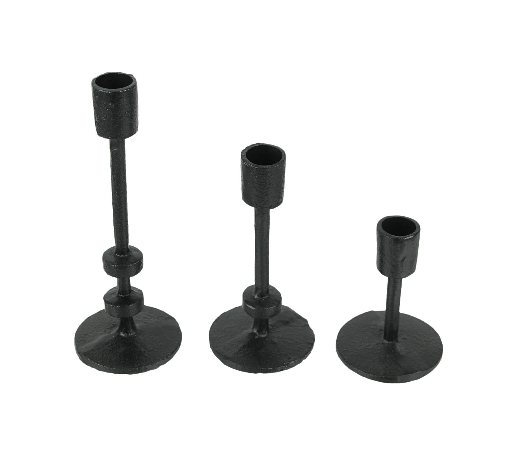Set of 3 Black Cast Iron Metal Taper Candle Holders | CREOATE