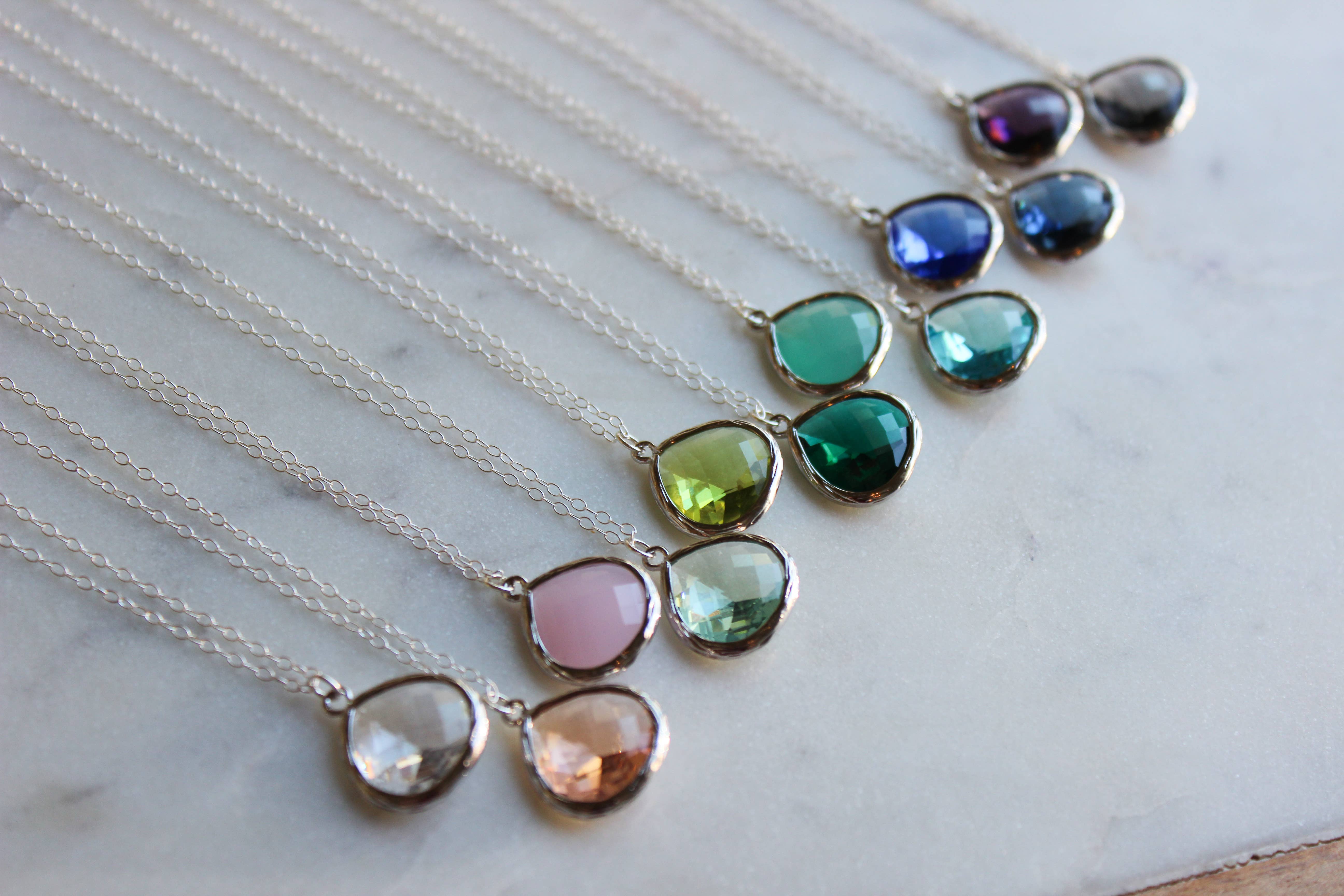 Large Gemstone Glass Necklaces Gemstone Glass Jewelry Silver | CREOATE