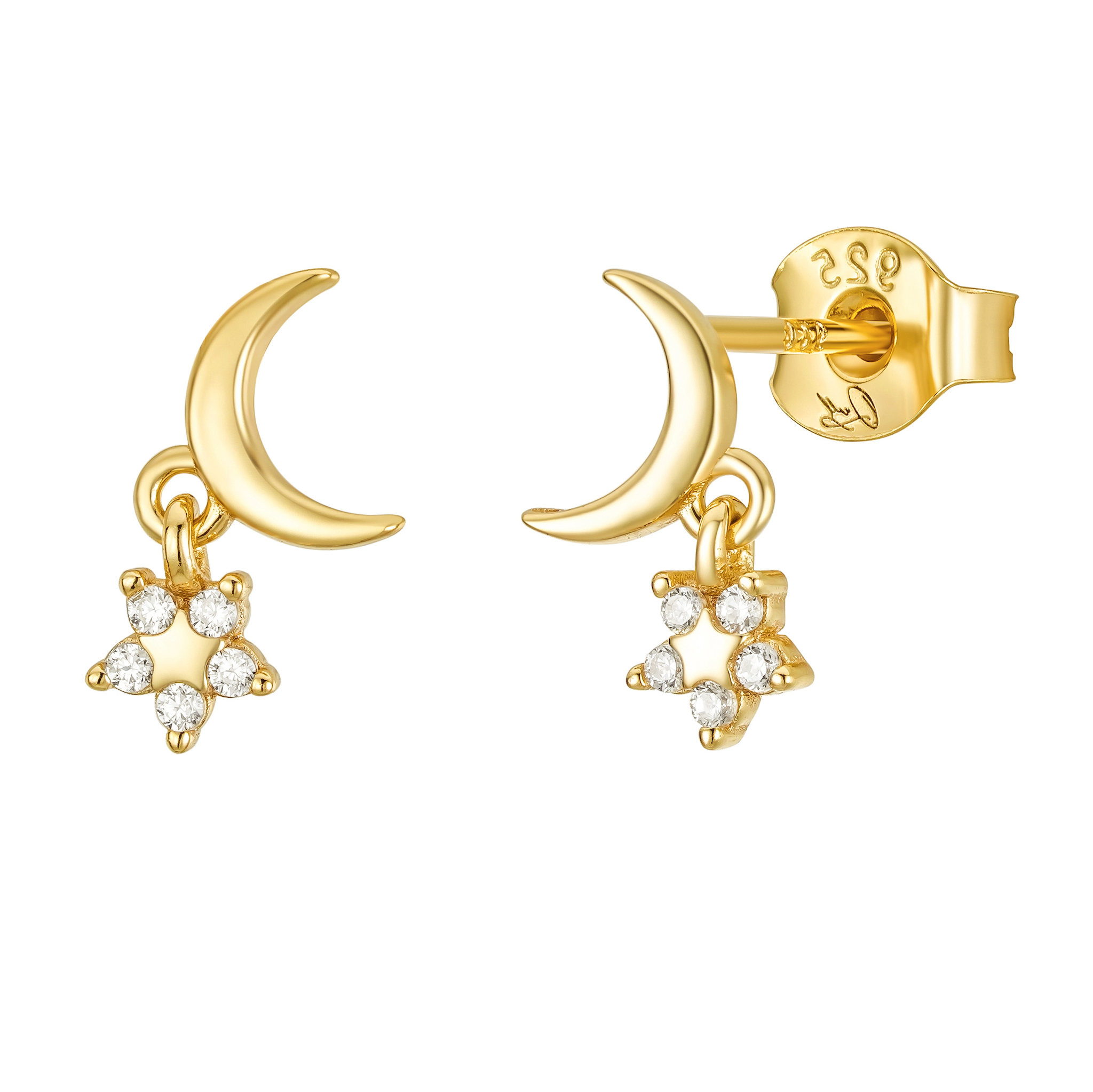 Stella Gold Moon and Star Dangle Earring Studs | CREOATE