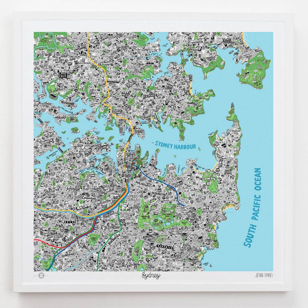 Hand Drawn Map of Sydney Art Print | CREOATE