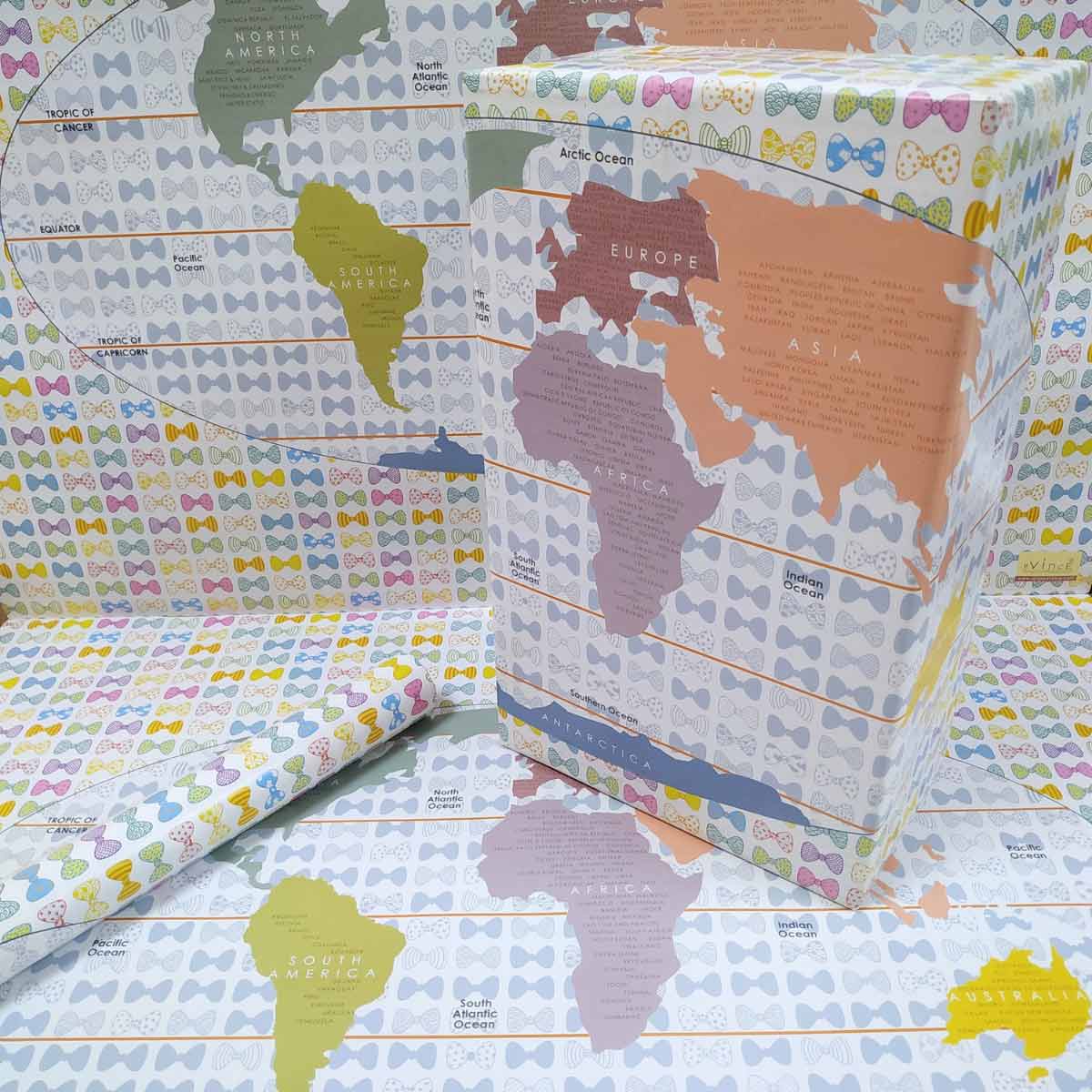 50 World Map Gift Wrapping Paper with Beautiful Attractive Bow Prints ...