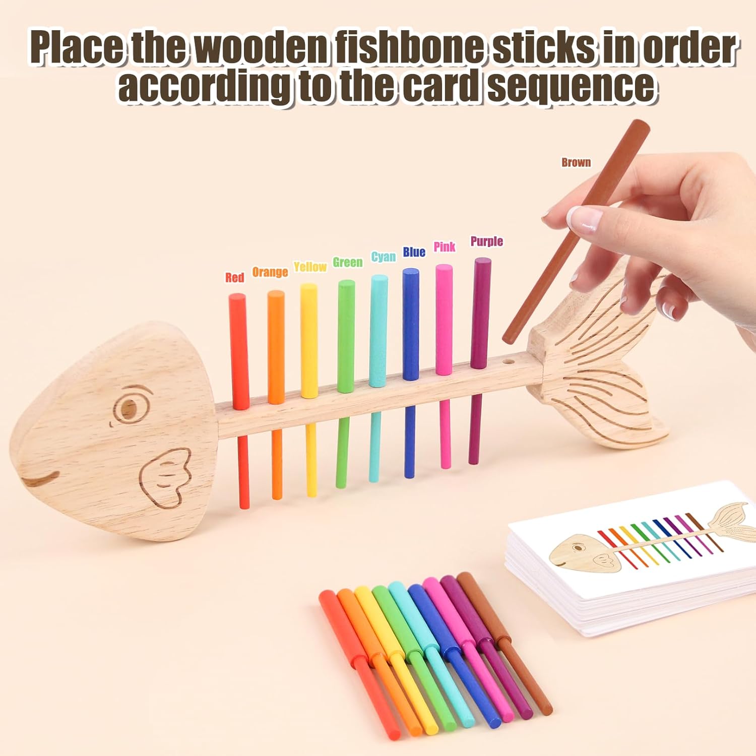 Montessori Fishbone Matching Toy Color Sorting and Sensory Matching ...