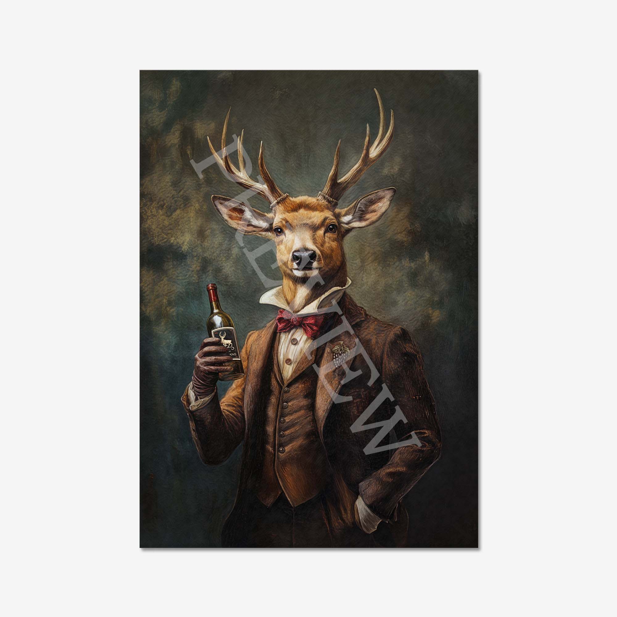 Stag Drinking Wine Portrait