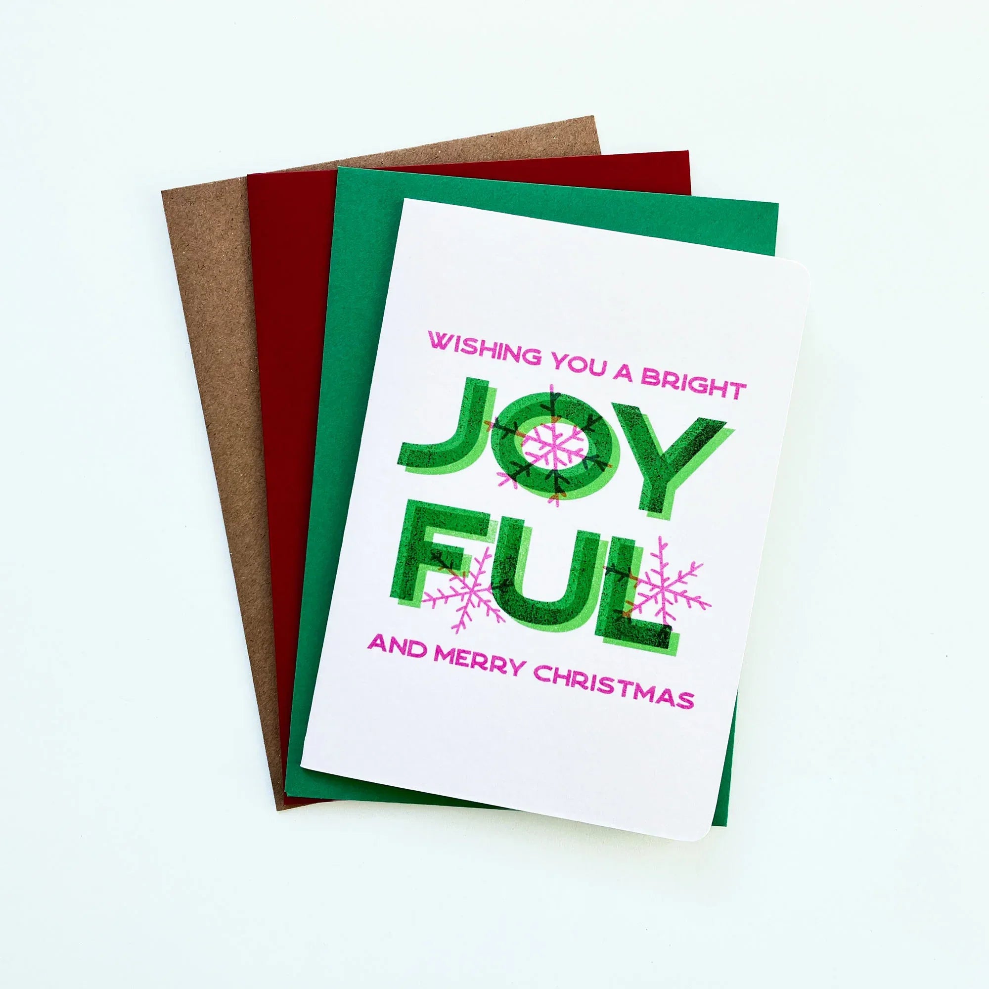 Risograph Christmas Card - Bright, Joyful & Merry Christmas - Single or Set